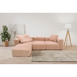 RAUM.ID Ecksofa »Gerrid L-Form« Cord-Bezug, Modulsofa, bestehend aus Eck- und Mittelelement + Hocker rose