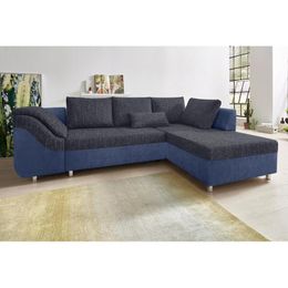 Collection AB Ecksofa »Sally L-Form« mit und ohne Bettfunktion, inklusive loser Rücken- und Zierkissen blau/blaubraun