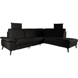 Alina Ecksofa inkl. Kopfst&uuml;tzen, wahlweise mit Relaxfunktion, Breite: 243 cm schwarz Struktur GBA (100% Polyester)
