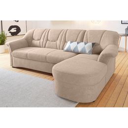 DOMO collection Ecksofa &raquo;Sarafina zeitlos und komfortabel, optional mit Federkern, L-Form&laquo; wahlweise mit Bettfunktion beige Luxus-Microfaser (92% 