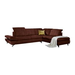 W.Schillig Ecksofa &raquo;taoo, elegant und zeitlos, bequem, L-Form&laquo; mit Sitziefenverstellung & Kopfteilverstellung braun Longlife fabric Velourgewebe S41 (