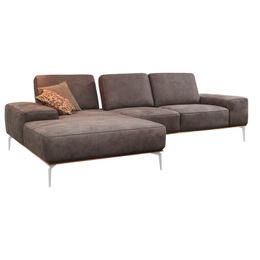 W.Schillig Ecksofa &raquo;run, Designsofa mit tollem Sitzkomfort, L-Form&laquo; mit elegantem Holzsockel, F&uuml;&szlig;e in Chrom gl&auml;nzend, Breite 279 cm braun Longlife 
