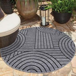 Carpet City Outdoorteppich &raquo;DUO RUG 5842&laquo; rund 5 mm H&ouml;he Wendeteppich Wetterfest In- & Outdoor, Balkon, Terrasse, Wohnzimmer Anthrazit...