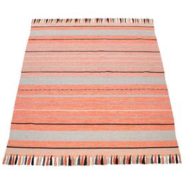 Paco Home Teppich &raquo;Kilim 213&laquo; rechteckig 12 mm H&ouml;he handgewebter Wendeteppich, reine Baumwolle, gestreift, Wohnzimmer apricot Obermaterial: 100%...