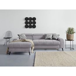 COTTA Ecksofa &raquo;Mia L-Form mit 3 Zierkissen&laquo; wahlweise mit Bettfunktion, Bettkasten, Beleuchtung & Wireless-Charger grau 100% Polyester