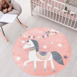 Carpet City Kinderteppich »ANIME890« rund 11 mm Höhe Kinderzimmer Teppich Modern mit lustigen Cartoon-Figuren, Multi rosa Obermaterial: 100%...