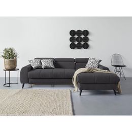 COTTA Ecksofa &raquo;Mia L-Form mit 3 Zierkissen&laquo; wahlweise mit Bettfunktion, Bettkasten, Beleuchtung & Wireless-Charger braun 100% Polyester