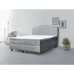 Inosign Boxspringbett &raquo;Jalma&laquo; F&uuml;&szlig;e aus massiver Birke ; Inkl. Topper grau 100% Polyester