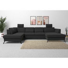 Sit & More SIT&MORE Wohnlandschaft »Olsen U-Form« inklusive Sitztiefenverstellung, wahlweise mit Bettfunktion, 15cm hoch schwarz