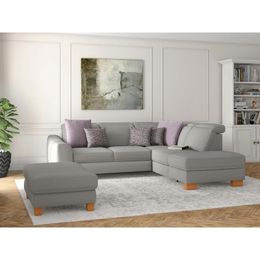 Sit & More SIT&MORE Ecksofa »Dundee L-Form« mit Federkern und Massivholzfüßen, wahlweise mit Kopfteilverstellung silver