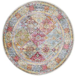 CarpetFine Teppich &raquo;Harleen&laquo; rund 8 mm H&ouml;he Kurzflor, farbenfroher Vintage Look, Wohnzimmer multi Obermaterial: 100% Polypropylen &Oslash; 200 cm 1 Stk.