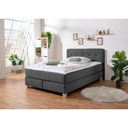 Home Affaire Boxspringbett &raquo;Fargo&laquo; in &Uuml;berl&auml;nge 220 cm, mit Topper, 3 Ausf&uuml;hrungen, 4, Breiten grau Struktur fein (100% Polyester);Samtstoff (100% 