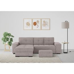 COTTA Ecksofa »Mattina L-Form« mit Hocker, wahlweise mit Bettfunktion & Bettkasten Stone