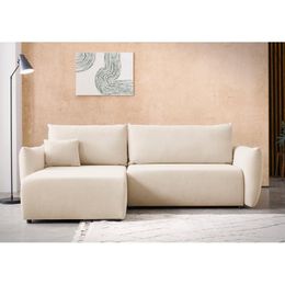 Inosign Ecksofa »MAVAS Schlafsofa mit Bettkasten, L-Form, « ca.257/127cm (Liegefläche 212/145 cm), Cord, Chenille, Struktur Beige