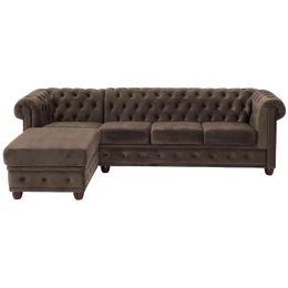Home Affaire Chesterfield-Sofa &raquo;New Castle L-Form&laquo; hochwertige Knopfheftung in Chesterfield-Design, B/T/H: 255(171/72) grau