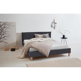 OTTO products Polsterbett »Heddi« in 5 Breiten: von 90cm-200cm, Biese am Kopfteil, Strukturstoff schwarz
