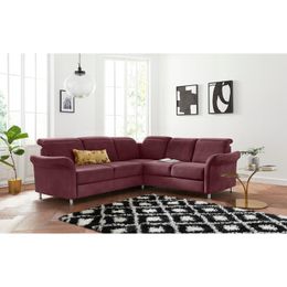 Sit & More SIT&MORE Ecksofa »Darwin L-Form« inklusive Federkern, wahlweise mit Kopfteilverstellung, Bettfunktion bordeaux