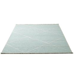Sansibar Teppich »Braderup« rechteckig 2 mm Höhe Flachgewebe, modernes Scandi Design, Motiv Rauten, mit Fransen hellblau Obermaterial: 50% Wolle,...
