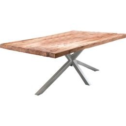 Sit Esstisch Platte aus recyceltem Teak Natur, Antiksilber + Antiksilber + Natur