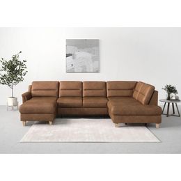 Sit & More SIT&MORE Wohnlandschaft »Farö U-Form« inklusive Federkern, wahlweise mit Bettfunktion und Bettkasten cognac