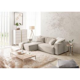 3C Candy Ecksofa &raquo;Matteo in elegant, kubischer Formensprache, bequem, L-Form&laquo; mit auff&auml;lliger Kedernaht, Feincord-Bezug, Lounge-Charakter beige 95% 