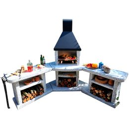 Wellfire Grillkamin »Außenküche Toskana Quatro« BxTxH: 188x73x216 cm grau/weiß/schwarz