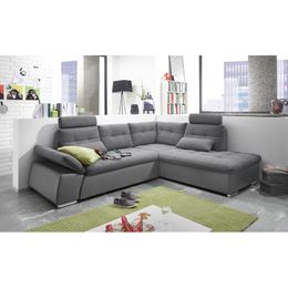 ED EXCITING DESIGN Ecksofa &raquo;Jakarta L-Form&laquo; mit Bettfunktion, Armteilverstellung, Kopfst&uuml;tzen & 2 Nierenkissen grau