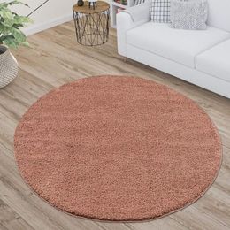 Carpet City Hochflor-Teppich »Plainy« rund 30 mm Höhe Shaggy Polyester Teppich, besonders weich, Uni Farben rosé Obermaterial: 100% Polyester Ø 200...