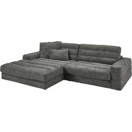 3C CANDY Ecksofa »Stripes Mega-Sofa, bequem und komfortabel, L-Form« Lose Rückenkissen, mit feiner Quersteppung, Cord-Bezug dunkelgrau