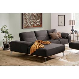 W.Schillig Ecksofa &raquo;run, Designsofa mit tollem Sitzkomfort, bequem, L-Form&laquo; mit elegantem Holzsockel, F&uuml;&szlig;e in Silber matt, Breite 319 cm braun 