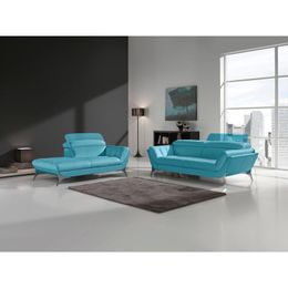 Egoitaliano Polstergarnitur &raquo;Sueli&laquo; Set, bestehend aus Sofa und Recamiere, Kopfteilverstellung, Bezug Leder blau Leder &raquo;BULL&laquo; (echtes Rindsleder). Geschliffenes, 