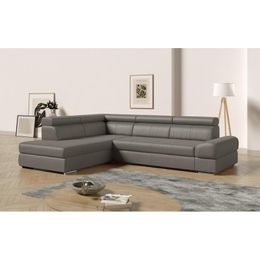 Sit & More SIT&MORE Ecksofa »Broadway L-Form« mit verstellbaren Kopfteilen, wahlweise mit Bettfunktion grau/grau