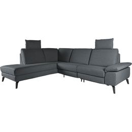 Alina Ecksofa inkl. Kopfst&uuml;tzen, wahlweise mit Relaxfunktion, Breite: 243 cm grau Struktur GBA (100% Polyester)
