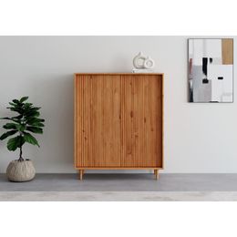Inosign Highboard »Malmedy Front mit gefrästen Rillen« Kommode Midischrank aus massivem Kiefernholz, Push-to-open, B 100 cm natur gebeizt/gewachst...