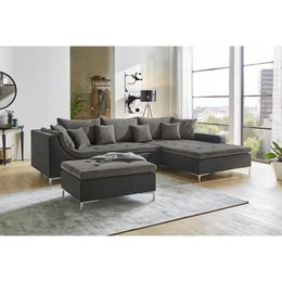 Jockenh&ouml;fer Ecksofa &raquo;Monte Carlo L-Form mit komfortabler Wellenfederung&laquo; Ottomane rechts oder links montierbar, inkl. 9 Kissen grau Korpus: 100% Polyester;Kissen: