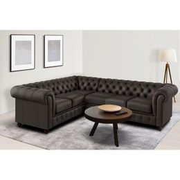 Home Affaire Chesterfield-Sofa »Chesterfield Ecksofa, auch in Leder L-Form« hochwertige Knopfheftung, langer Schenkel links oder rechts wählbar braun