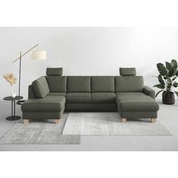 Home Affaire Wohnlandschaft »Summer U-Form« mit oder ohne Bettfunktion und Bettkasten, Cord-Bezug olive