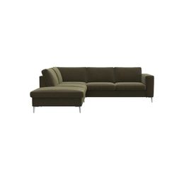 FLEXLUX Ecksofa »Fiore, L-Form« breite Armlehnen, Füße alufarben, B/T 241/225 cm, Kaltschaum im Sitz Moss Green