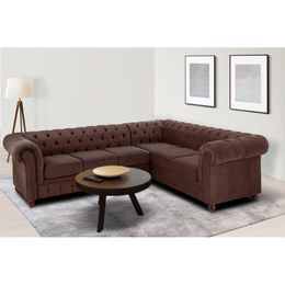 Home Affaire Chesterfield-Sofa »Chesterfield Ecksofa, auch in Leder L-Form« hochwertige Knopfheftung, langer Schenkel links oder rechts wählbar braun