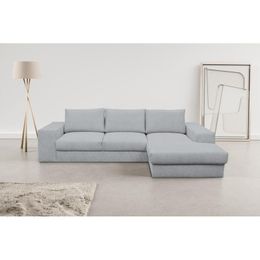 WERK2 Ecksofa &raquo;Rozzana Design Ecksofa mit hohem Komfort, zeitlos & elegant, L-Form,&laquo; in kuschelweichen Trendstoffen Cord, Breitcord und Pl&uuml;sch grau 