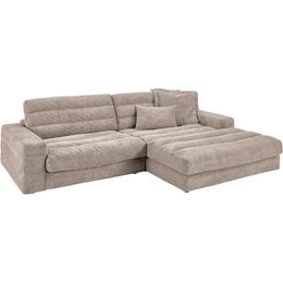 3C CANDY Ecksofa »Stripes Mega-Sofa, bequem und komfortabel, L-Form« Lose Rückenkissen, mit feiner Quersteppung, Cord-Bezug taupe