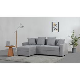 Inosign Ecksofa »KILLAM, 217 cm, L-Form, mit Schlaffunktion u. Bettkasten« Recamiere rechts / links montierbar, in Cord und Webstoff grau