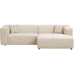 Andas Polsterecke »BAKELS, Ecksofa-Set mit Hocker, L-Form mit Schlaffunktion« Ecksofa-Set (incl. Hocker) im trendigen Megacord hellbeige