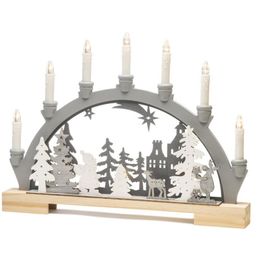 Konstsmide Schwibbogen &raquo;LED Holzsilhouette, Wanderer im Wald mit Tieren, Weihnachtsdeko&laquo; w&auml;hlbare Energiefunktion, 7 klare Birnen, 10 warm wei&szlig;e...