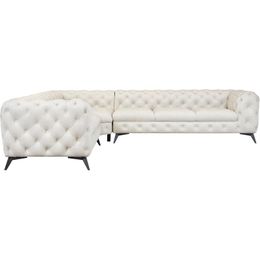 LEONIQUE Chesterfield-Sofa »Ecksofa GLYNIS L-Form mit Wellenunterfederung, Maße B/T/H 323/264/75cm« aufwändige Knopfheftung, moderne Chesterfield...