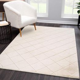 Carpet City Hochflor-Teppich »Moment« rechteckig 31 mm Höhe besonders weich, Kaninchen Fell Haptik, 3D-Effekt, Rauten, Wohnzimmer creme...