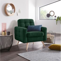 exxpo - sofa fashion Sessel &raquo;Nappa, Loungesessel, aktuelle R&uuml;ckensteppung, bequem und modern&laquo; hoher Holzfu&szlig; braun Samtvelours (100% Polyester);