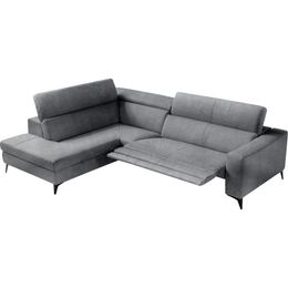 Egoitaliano Ecksofa &raquo;Edith, Designsofa mit hohem Sitzkomfort, L-Form&laquo; inkl. elektrischer Relaxfunktion und manuell verstellbaren Kopfteilen grau Luxus-Micofaser 