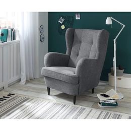 ED EXCITING DESIGN Ohrensessel &raquo;Oskar&laquo; mit Massivholzf&uuml;&szlig;en anthrazit