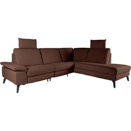 Alina Ecksofa inkl. Kopfst&uuml;tzen, wahlweise mit Relaxfunktion, Breite: 243 cm braun Struktur GBA (100% Polyester)